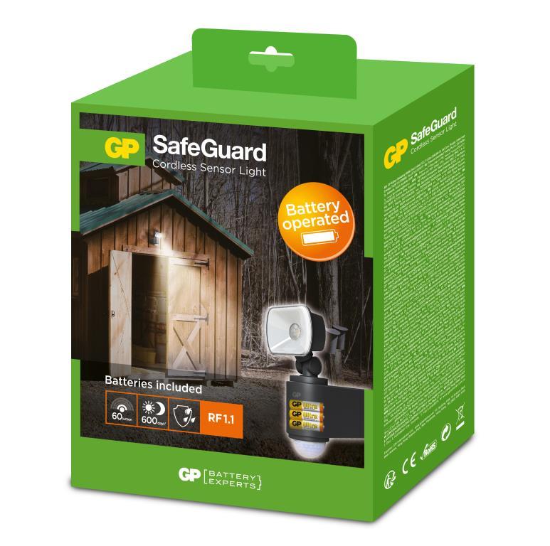 GP Safeguard 60Lm LED Single Cordless Sensor Light - Black | Powercell